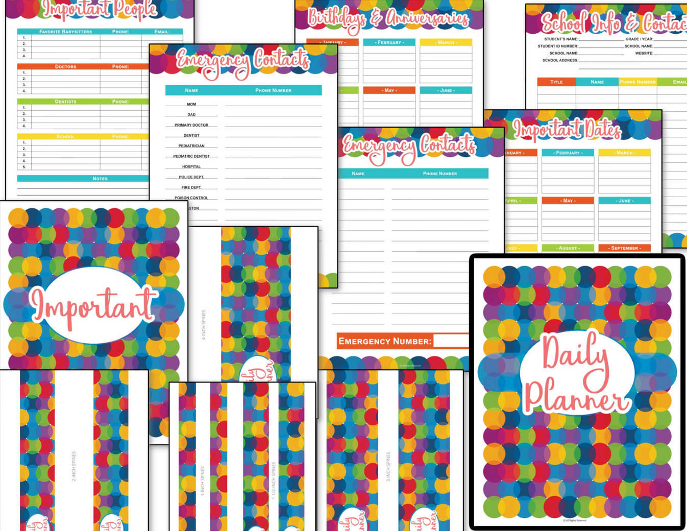Planner Printable and Fillable - Colorful Circles – Organized 31 Shop